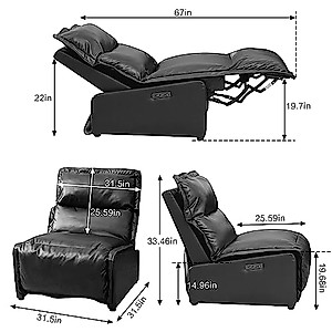 EASELAND Electric Single Sofa Bed, Adjustable Leather Power Sofa, Sleeper Recliner Chair Bed with USB for Living Room, Study (Grey)