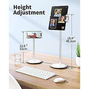 SAIJI Tablet Stand Holder, Height Adjustable Portable Monitor Stand, 360 Degree Rotating, Aluminum Alloy Cradle Mount Dock for 4.7"-15.6" Screen iPhone Samsung, iPad, Kindle, eBook Reader (Silver)