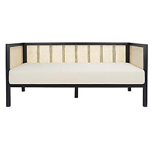 SAFAVIEH Home Collection Dune Coastal Black Rattan 3-Seater Sofa with White Cushion (Fully Assembled)