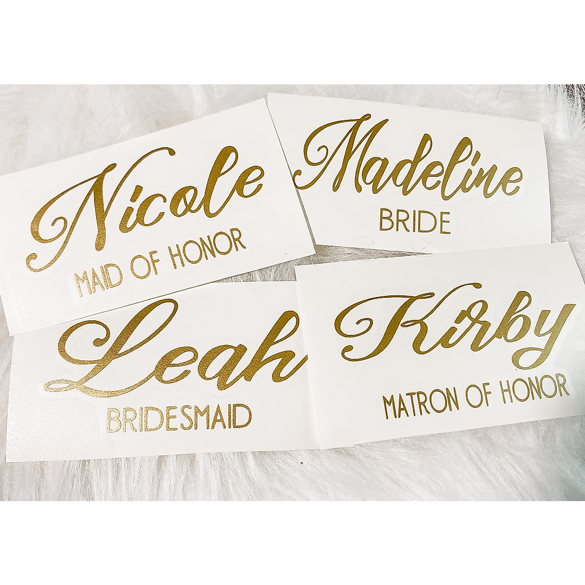 Decals Personalized with Name and Title Wedding Party Champagne Flute Customize Color for Wine Glasses Flask Cups Bridesmaid Gifts Water Bottles Metallic Gold Rose Options