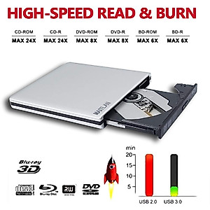 USB 3.0 Portable External 6X Blu-ray Burner Optical Drive, for Samsung Notebook 9 Pro S 7 5 10 Spin Series XE500C13 ATIV Book 9 15 2019 Ultrabook Laptop, 3-D Blue ray DVD Players, 8X DVD+-R DL Writer
