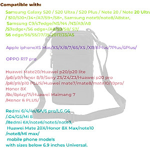 Note 20 Ultra Shoulder and Crossbody Leisure Sports Phone Bag Purse Wallet Durable Nylon Lightweight Roomy Pockets Bag for Men and Women (for All Below 6.9 inch) (Black)