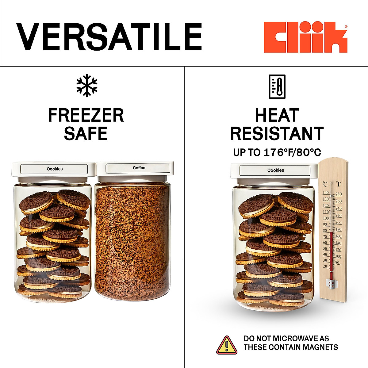 Cliik 3-Pack Magnetic Stackable Kitchen Containers, Jars for Organization and Storage, Kitchen Storage & Pantry Organizer with Lid, Shatterproof, Leakproof & Airtight