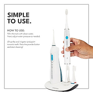 ToiletTree Products Poseidon Irrigator and Toothbrush Combo - Rechargeable Sonic Toothbrush and Oral Irrigator to Support Oral Health and Fight Bad Breath - Comes with Extra Tips for Multiple Users