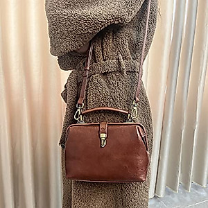 Leather Bags Purses and Handbags Shoulder Bags for Women Soft Leather Ladies Crossbody Bag & Carry Bag Doctor Bag Retro Style (Dark Brown)