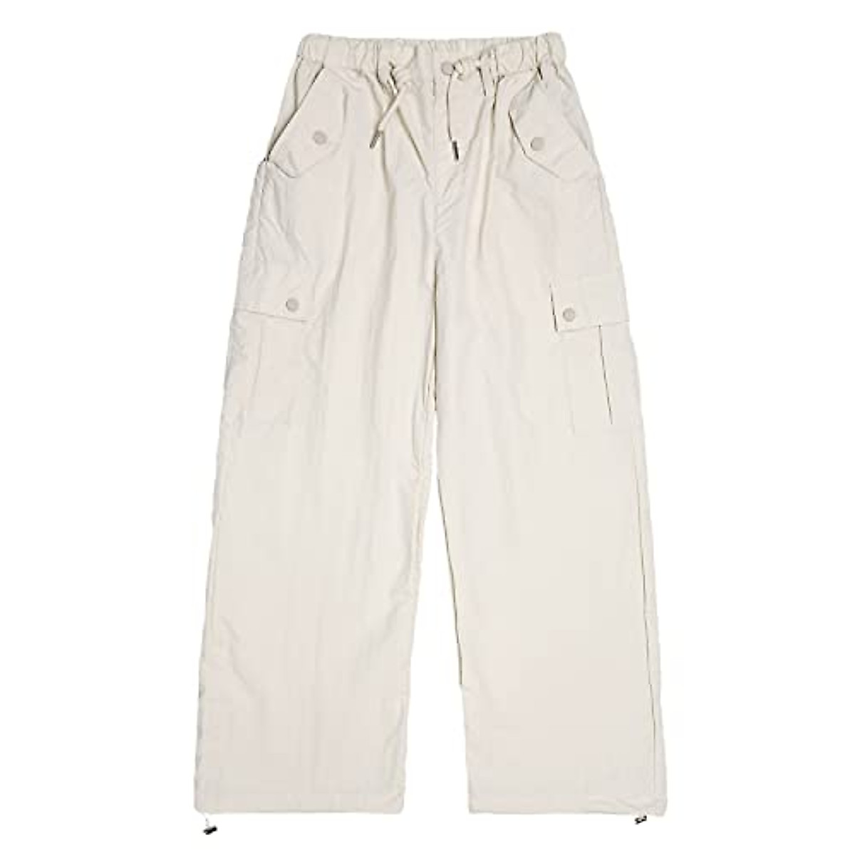 Rolanko Girls Parachute Pants, Cargo Pants for Girls Baggy Y2K Loose Jogger Trousers with Pockets for Kids (Beige, 8-10)