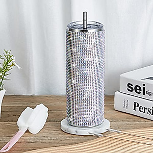 Tessco Bling Cups Rhinestones Tumbler with Straw Glitter Water Bottle Stainless Steel Straw Tumbler Insulated Bling Cup with Lid and Brush for Women (Colorful,20 Oz)