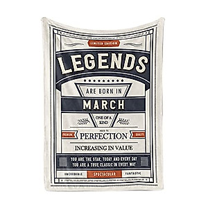 InnoBeta Birthday Gifts for Men, Novelty Personalized Men Birthday Gift Ideas Legends are Born in March - Gifts for Him, Dad, Husband, Brother - Flannel Throw Blanket, White & Blue, 50"x 65"
