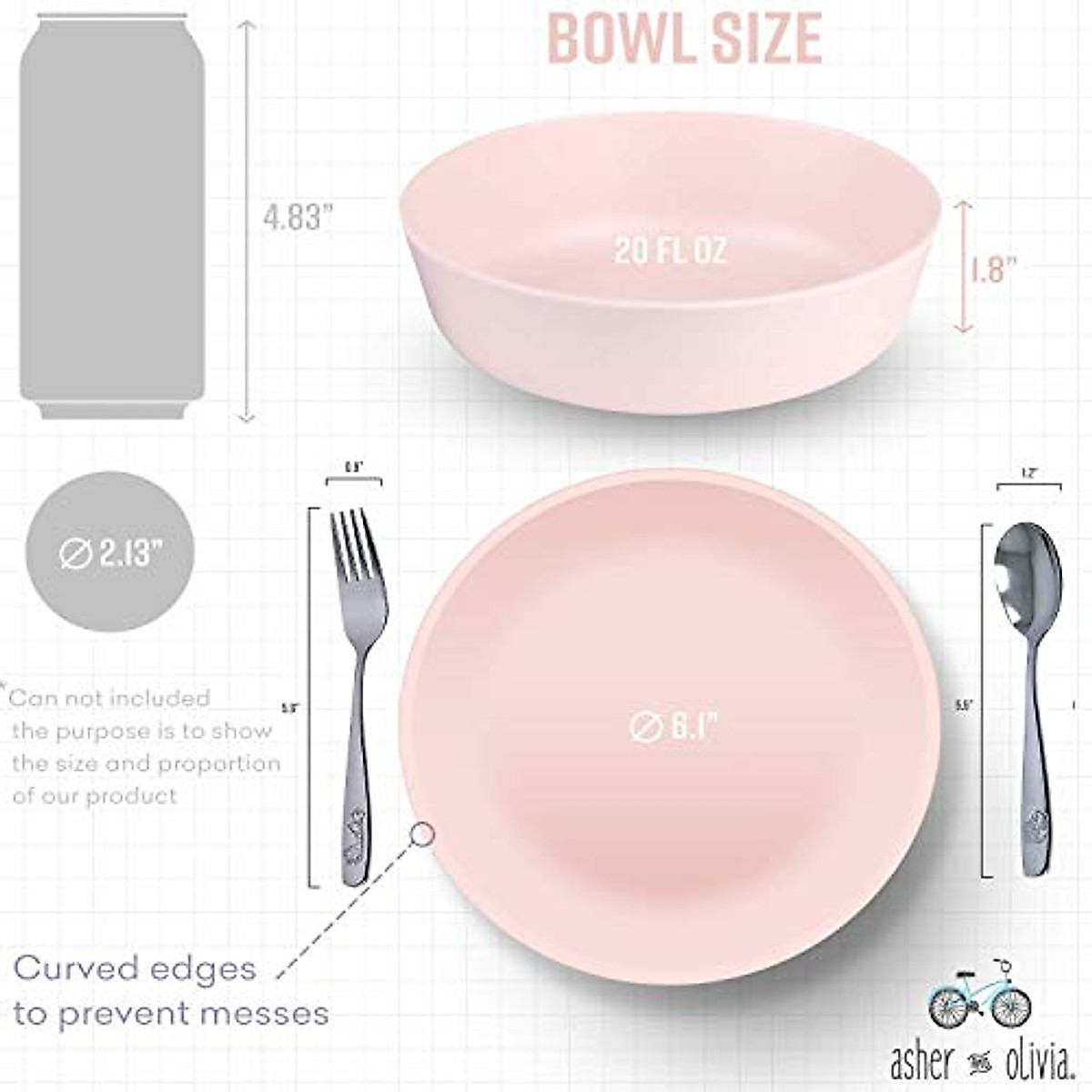 Bamboo Baby Bowl and Stainless Steel Silverware Set – (12-Piece) 4 Bamboo Bowls Kids, 4 Forks and 4 Spoons – Eco-Friendly BPA Free – Self Feeding Dishwasher Safe Baby Bamboo Bowl