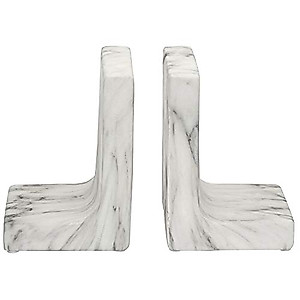 MyGift Marble Style White Ceramic L Shaped Decorative Bookends for Heavy Books Textbook Holders, 1 Pair
