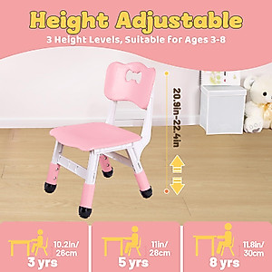 FUNLIO Kids Table and 2 Chairs Set, Height Adjustable Toddler Table and Chair Set for Ages 3-8, Easy to Wipe Arts & Crafts Table, for Classrooms/Daycares/Homes, CPC & CE Approved (3pcs Set) - Pink