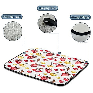 Strawberries Cute Cherry Fruit Drying Mat for Kitchen Art Dishes Pad Dish Drainer Rack Mats Absorbent Fast Dry Kitchen Accessories (18''x24'')