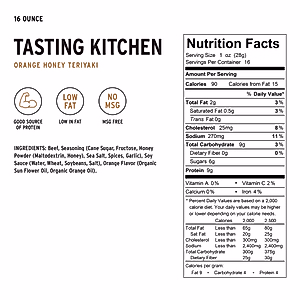 People's Choice Beef Jerky - Tasting Kitchen - Orange Honey Teriyaki - Camping Food, Backpacking Snacks, Road Trip Snacks - High Protein Low Sodium Healthy Snacks - 1 Pound, 16 oz - 1 Bag