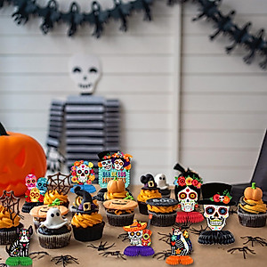 Day of The Dead Decorations 9 Pieces Dia De Los Muertos Honeycomb Table Toppers Cutouts Sugar Skull Flowers Centerpieces Day of the Dead Decor Mexican Party Supplies
