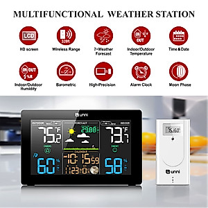 U UNNI Weather Station Wireless Indoor Outdoor Thermometer Inside Outside Temperature Humidity with Calendar and Adjustable Backlight