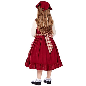 LANBETI Girls Oktoberfest Dress Little Red Riding Cosplay Costume German Bavarian Dirndl Dresses 4 Piece Set