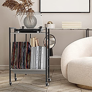YBING Record Player Stand with Record Storage Vinyl Record Storage Table 2-Tier Turntable Stand Record Display Table with Wheels, Gray