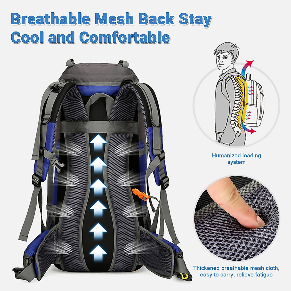 HUIOP hiking backpack, 50L Hiking Backpack Waterproof Camping Backpack with Rain Cover Travel Day Pack Bag with Shoe Compartment for Outdoor Backpacking Climbing