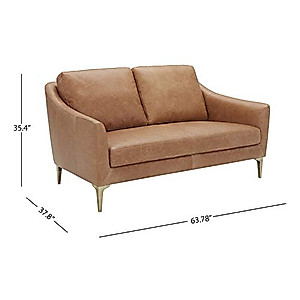 Amazon Brand – Rivet Alonzo Contemporary Leather Loveseat Sofa, 63.8"W, Cognac