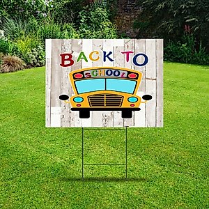 Back to School Lawn Sign Lawn Yard Decorations for Businesses 18x24 Inch Funny Lawn Signs with Stakes Preschool Kindergarten 1st Grade Corrugated Plastic Lawn Signs with Stakes for Rent House