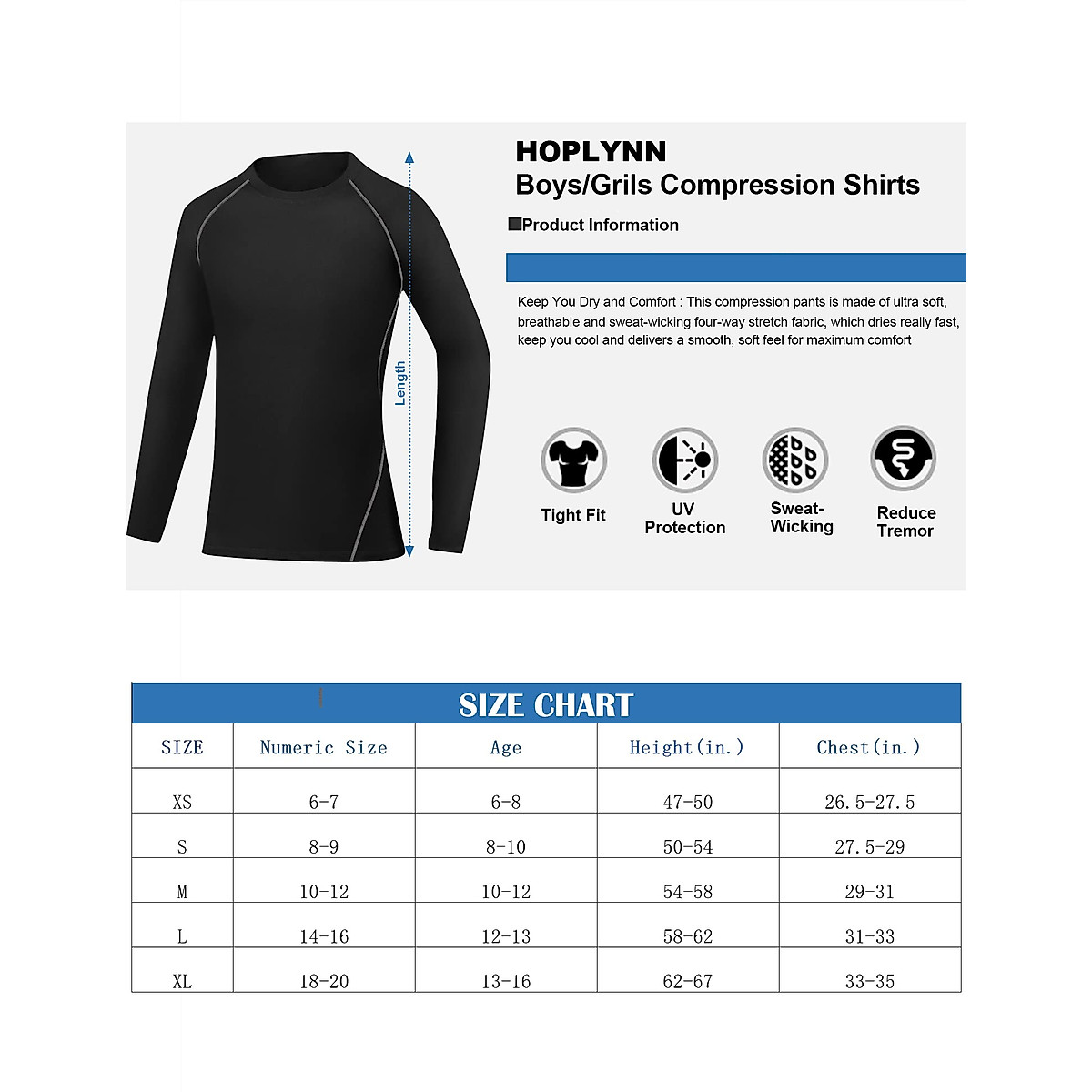 HOPLYNN Youth Boy’s Compression Shirts, Long Sleeve Quick Dry Cold Weather Gear Undershirts for Kid’s Athletic Sports Football Basketball-2 Black 1 Blue 1 White-S