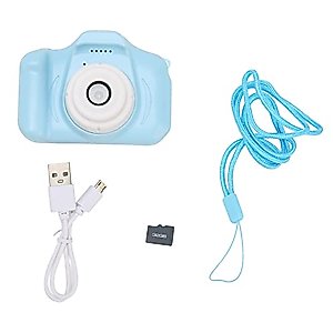 Kids Digital Camera Multi Mode Filter Front Rear 8MP Cute Toddler Camera with Lanyard 32G Memory Card Blue USB Line User Manual for Travel Use
