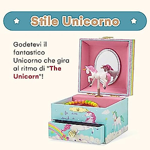 Jewelkeeper Musical Jewelry Box, Unicorn Rainbow Design with Pullout Drawer, The Beautiful Dreamer Tune