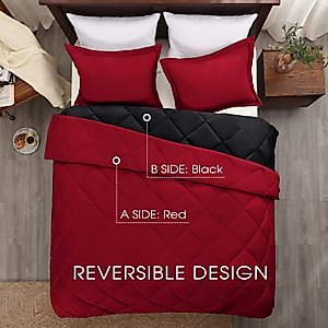 Basic Beyond Twin Comforter Set - Red Twin Comforter Set, Reversible Twin Bed Comforter Set for All Seasons, Black/Red, 1 Comforter (66"x92") and 1 Pillow Sham (20"x26"+2")
