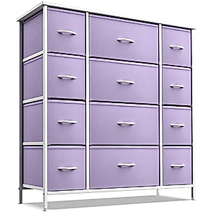 Sorbus Kids Dresser with 12 Drawers - Chest Organizer Unit with Steel Frame Wood Top & Handle, Fabric Bins for Clothes - Large Furniture for Bedroom Hallway Kids Room Nursery & Closet (Purple)