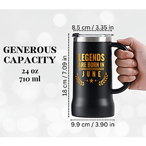 Onebttl Funny Birthday Gifts for Men, Him, 24 oz Travel Mug with Handle, Beer Stein for Men, Legends are Born in March
