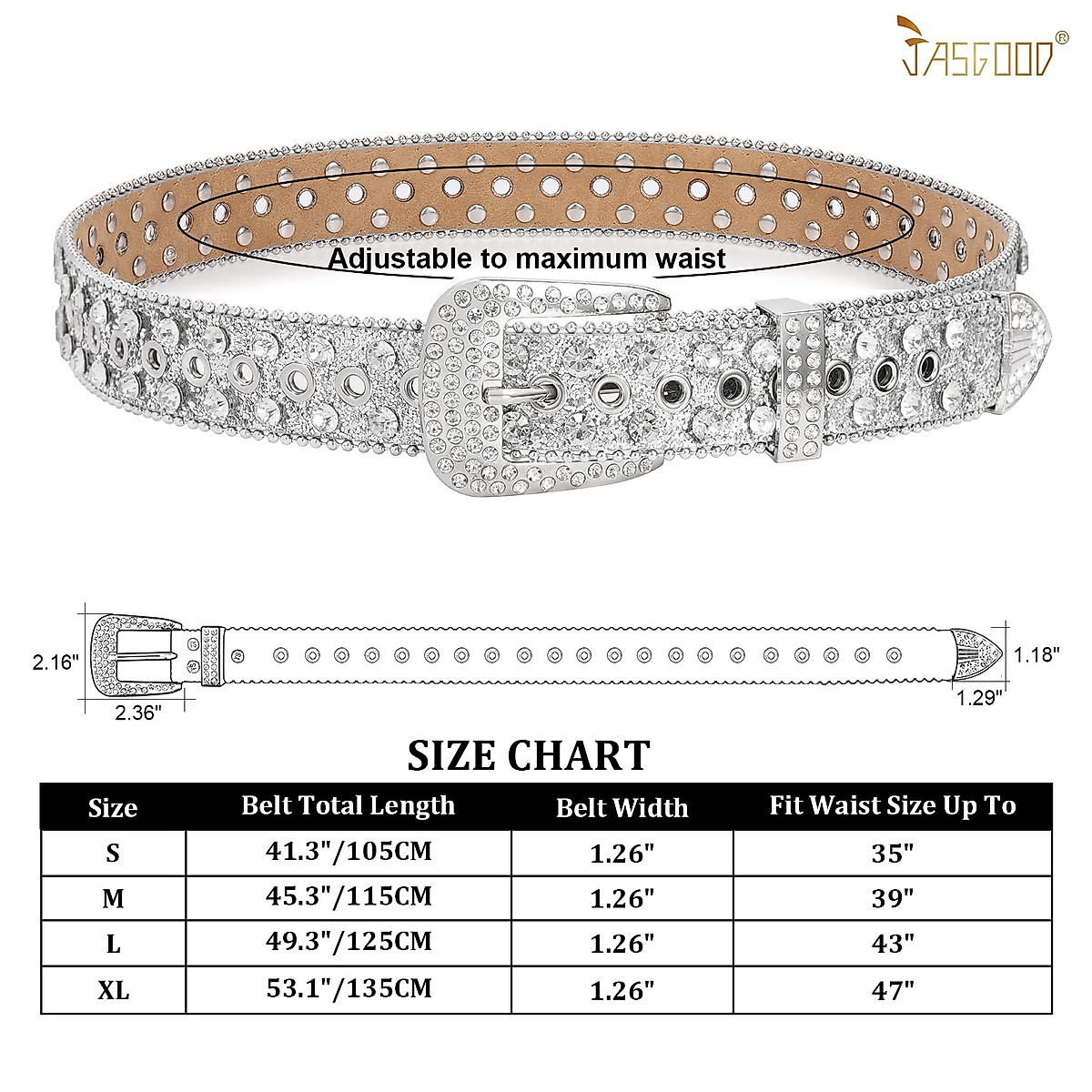 JASGOOD Rhinestone Belt for Women Men Western Cowgirl Bling Studded Leather Belt Sparkly Sequin Diamond belts for Jeans