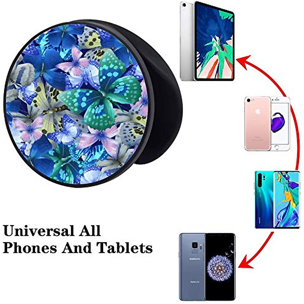 (3 Pack) Cell Phone Holder Animals White Blue Butterfly Expanding Grip Stand Finger Kickstand for Smartphone and Tablets