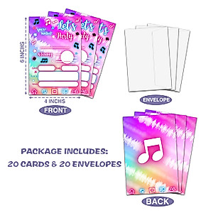 Music Theme Birthday Party Invitation,Music Notes Neon Fill-In Invites For Men & Women, 20 Invitations With Envelopes(4" X 6")，Adults Party Favors Decorations And Supplies-06