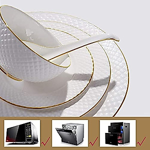 GagalU Plate Set –Ceramics Dinner Sets Ceramics Dinnerware Set,Bowl/Dish/Soup Pot/Spoon|Dinner Sets,White Embossed Gold Rim Pattern Porcelain Combination Set,49pieces