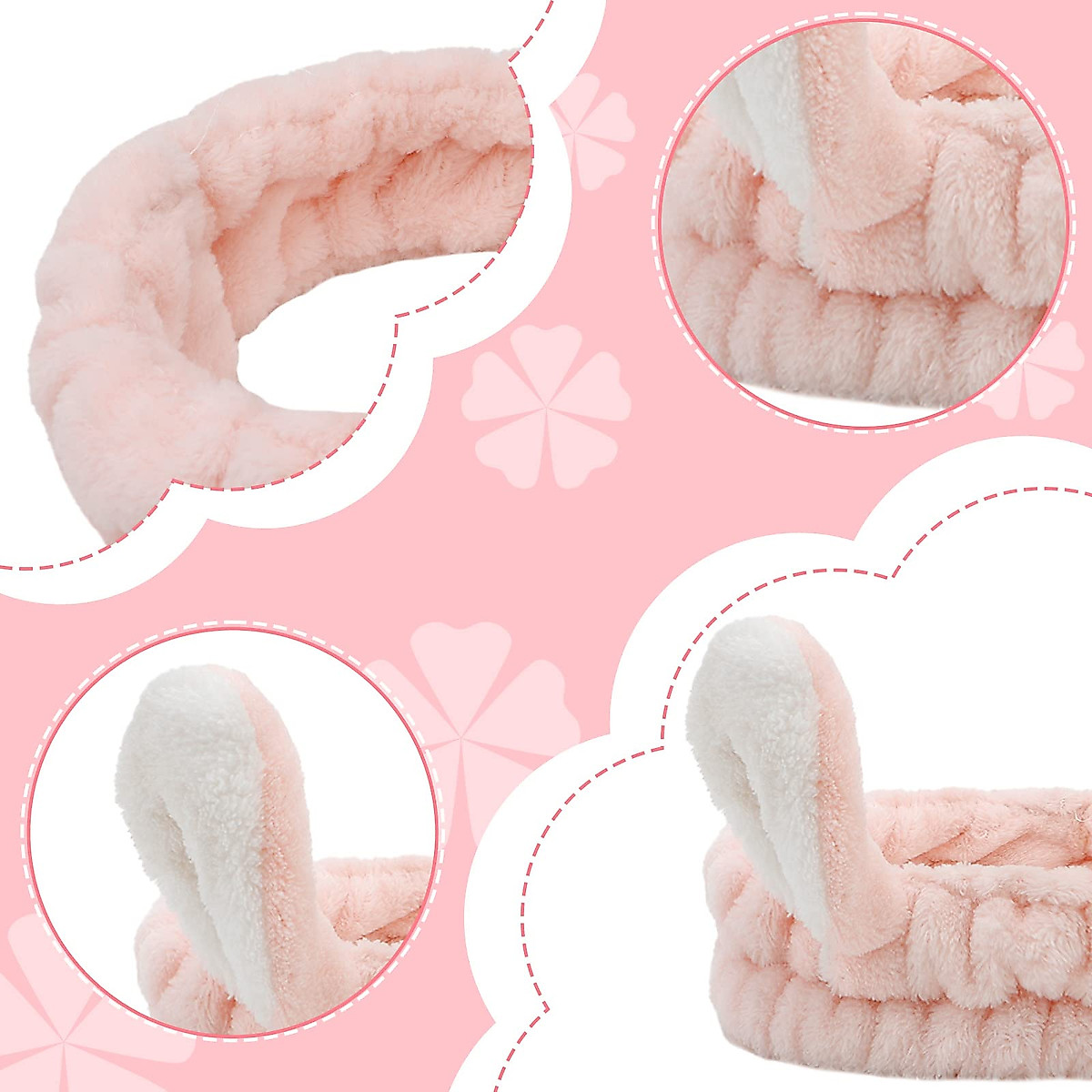 AMCAMI Bunny Ears Shower Set for Women - 6 Pcs Makeup Headbands with Wristband, Elastic Cosmetic Headbands for Face Washing