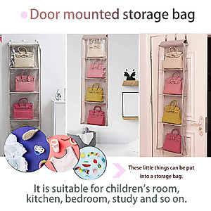 Handbag Organizer Storage Purse Bag Hanger with 4/5 Easy Access Deep Pockets Fully Sealed with Zipper dust-Proof for Closet Wall…(Gray, 4 Pockets)