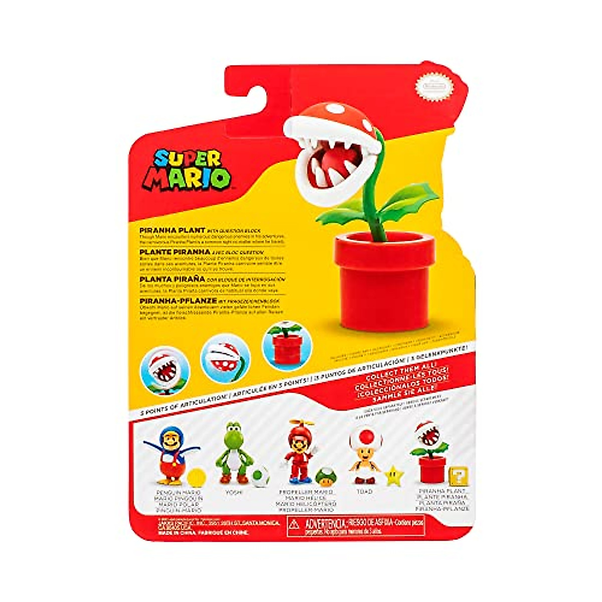 Super Mario Nintendo 4-Inch Piranha Plant Poseable Figure with Question Block Accessory. Ages 3+ (Officially Licensed)