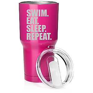 Smooth Body Tumbler Stainless Steel Vacuum Insulated Travel Mug Cup Gift Swim Eat Sleep Repeat (Hot Pink, 30 oz)