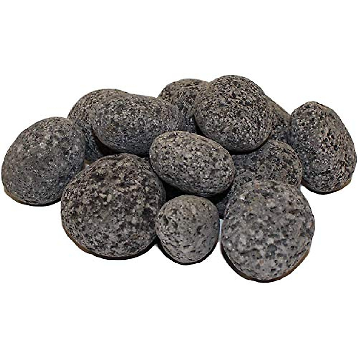 Exotic Fire Glass | Tumbled Black and Gray Lava Pebbles | 25 Pound Bag | 3/4-1 1/4 Inch Pebble Size | Perfect for Any Natural Gas or Propane Outdoor Fire Pit (Black/Gray)