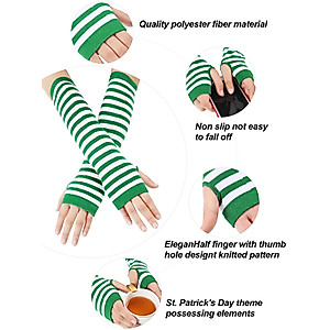 Blulu St Patrick's Day Knee High Socks Green Striped Fingerless Gloves Irish Arm Warmers