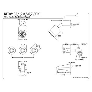 Kingston Brass KBX8130DX Concord Tub and Shower Faucet, Matte Black, 7.13 x 10.56 x 5.13