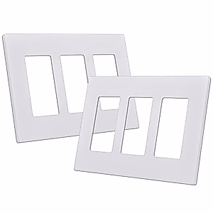 CML 3-Gang Screwless Decorator Wall Plate, 2 Pack Light Switch Covers, Outlet Receptacle Cover, Hidden Screw Smooth Face, Impact Resistant, Standard Size 4.68”X 6.54”, Glossy White
