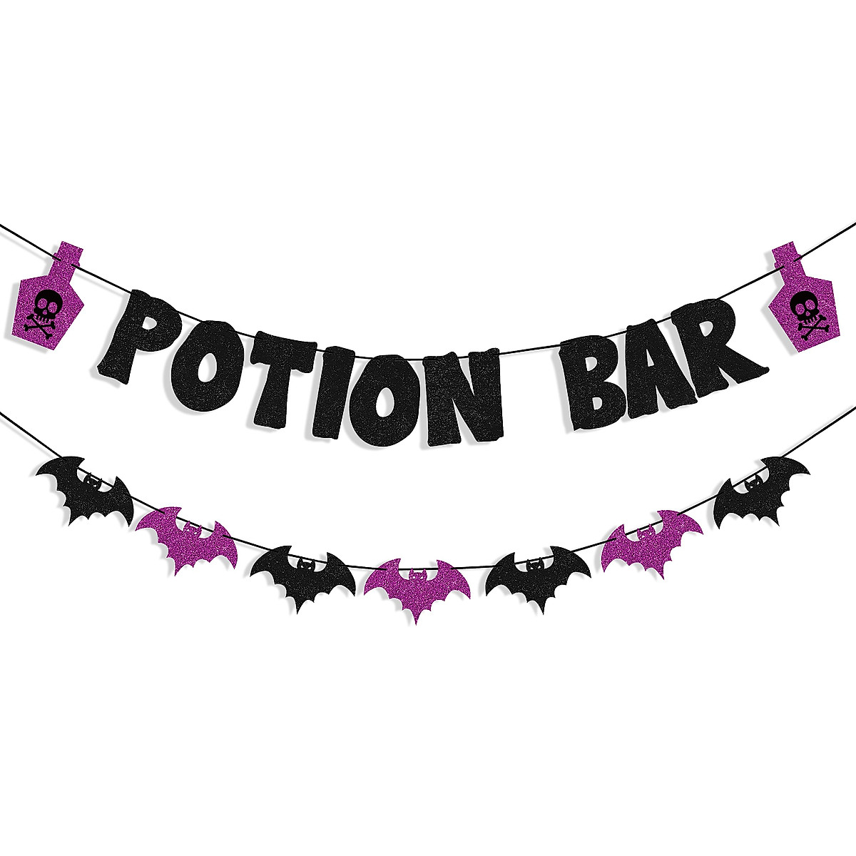 Uniwish Potion Bar Banner Black and Purple Bat Bunting Halloween Decorations Hocus Pocus Witches Party Supplies Decor Halloween Potion Bar Sign