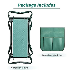 Simple Deluxe Garden Kneeler and Seat, Foldable Kneeling Stool with Thicker EVA Foam Pad Heavy Duty Bench, with Tool Pouch, Gifts for Outdoor Gardening, Fishing, Green