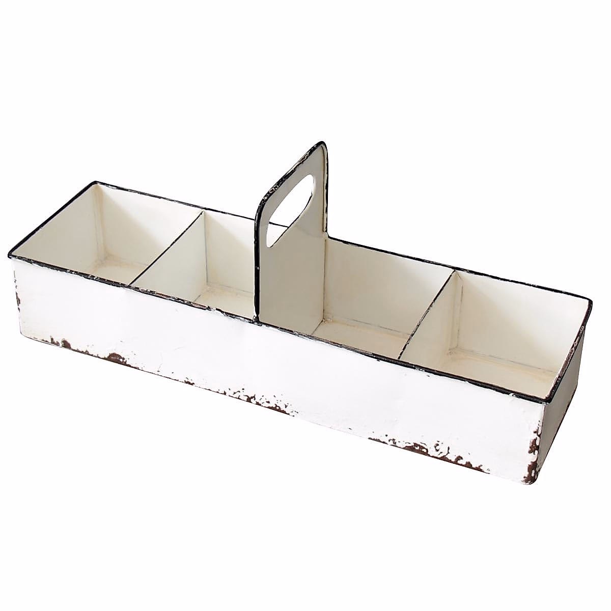 Foreside Home & Garden Rustic White Enamel Slotted Decorative Tray