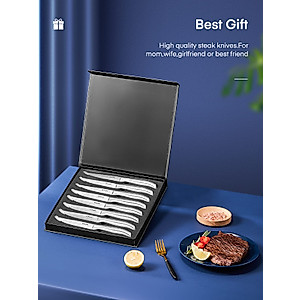 D.Perlla Steak Knives, Super Sharp Straight Edge Steak Knife Set of 8, Professional Straight Edge Kitchen Table Dinner Knives, Elegant High Carbon Stainless Steel Kitchen Steak Knife Set, 4.5IN