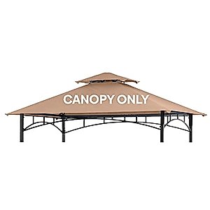 Warmally Grill Gazebo Replacement Canopy Roof, 5'x8' Outdoor BBQ Gazebo Top, Double Tiered Shelter Cover Roof Fit for Gazebo Model L-GG001PST, L-GZ238PST (Khaki)