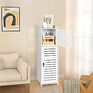 YARUKIMA Bathroom Storage Cabinet,Toilet Side Storage Organizer Floor Freestanding Cabinet with Shelves and Door,Bathroom Furniture,Side Table/Nightstand/Side Cabinet for Bedroom Living Room, White