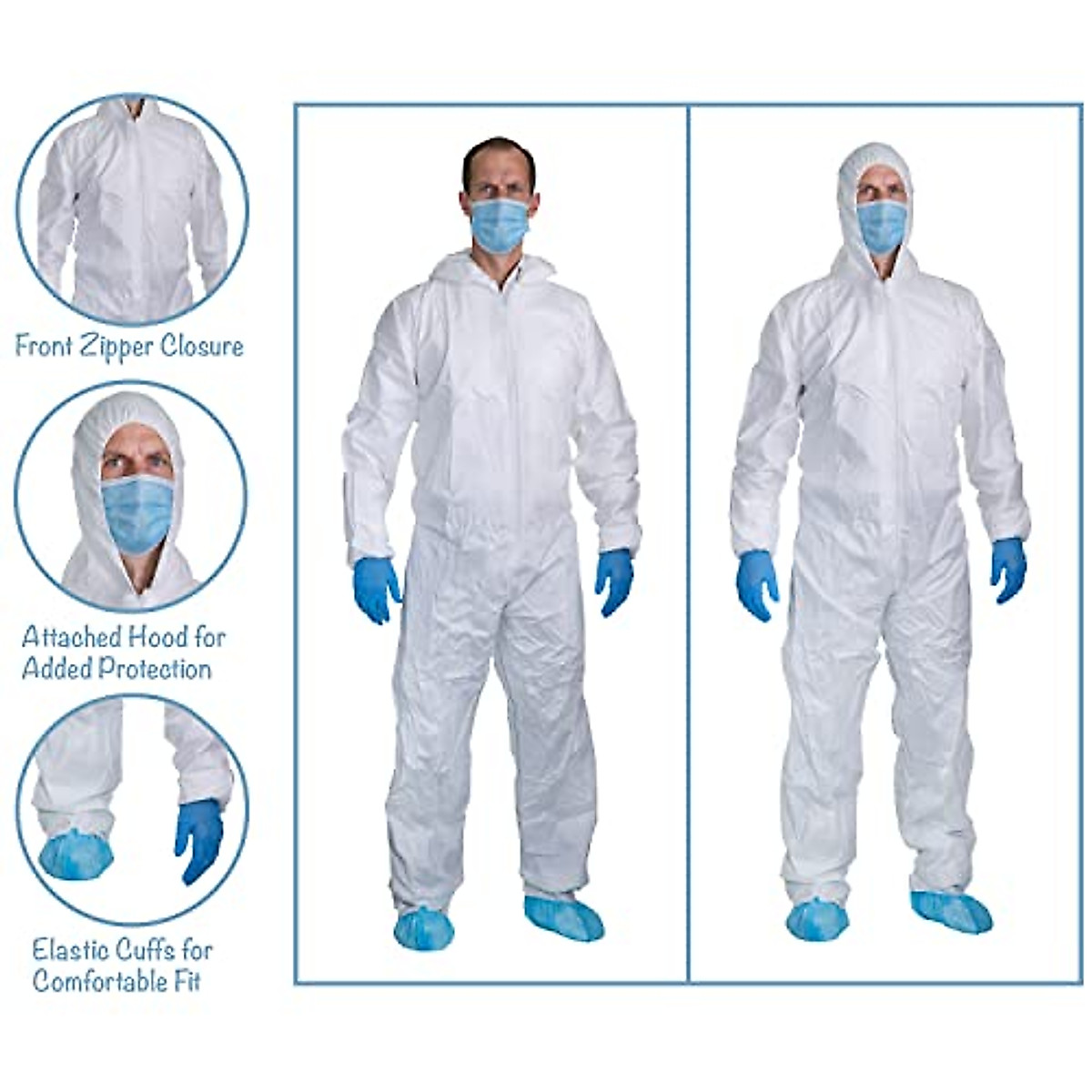 Disposable Coveralls with Hood | White | 5 Pack | Extra Large (XL) | Protective Tyvek Coverall Suit