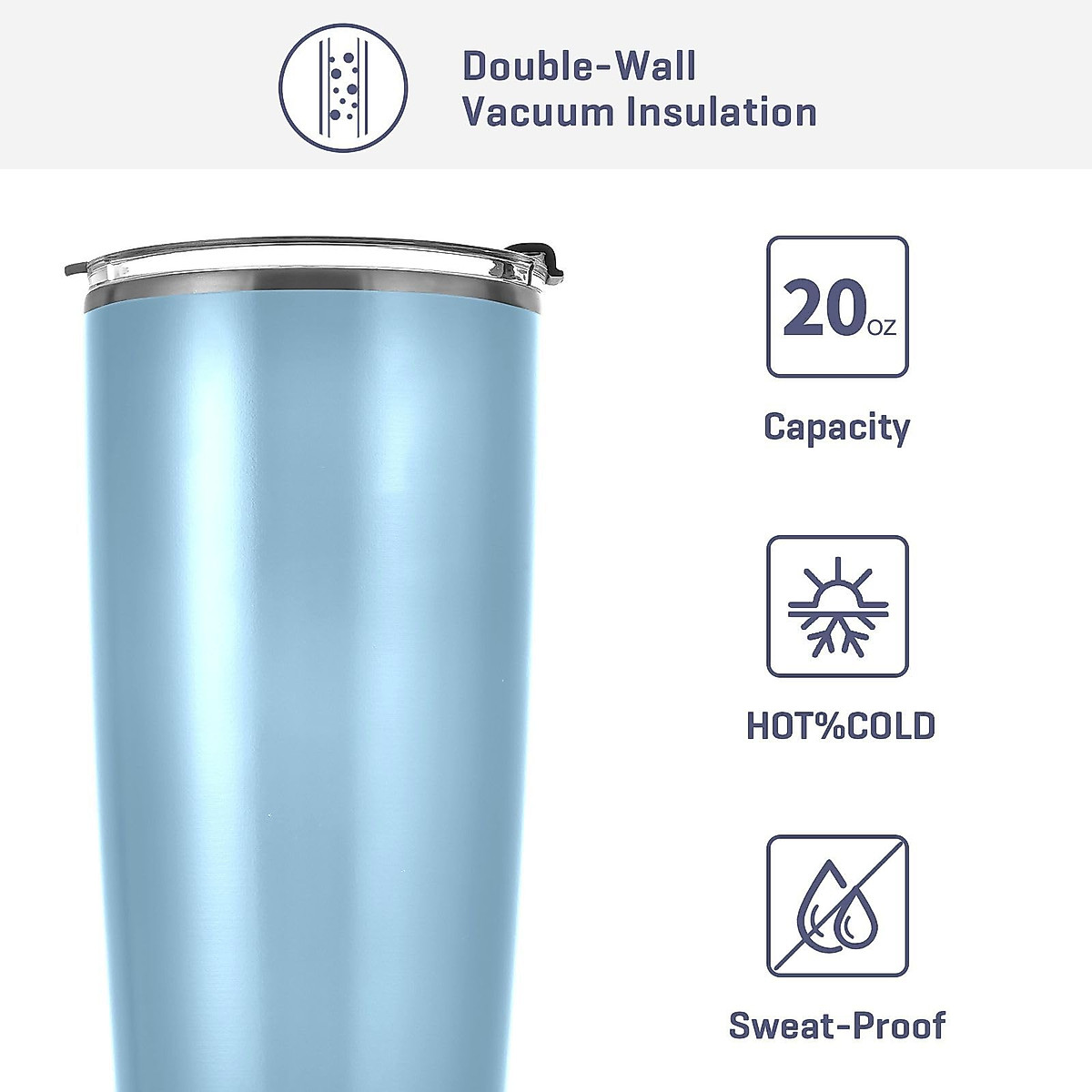 innewgogo Light Blue 20 oz Stainless Steel Vacuum Insulated Tumbler for Women Men Reusable Water Bottle with Leak-proof Lid & Straw Thermal Cup for Home Office School Gym Water Iced Tea Coffee